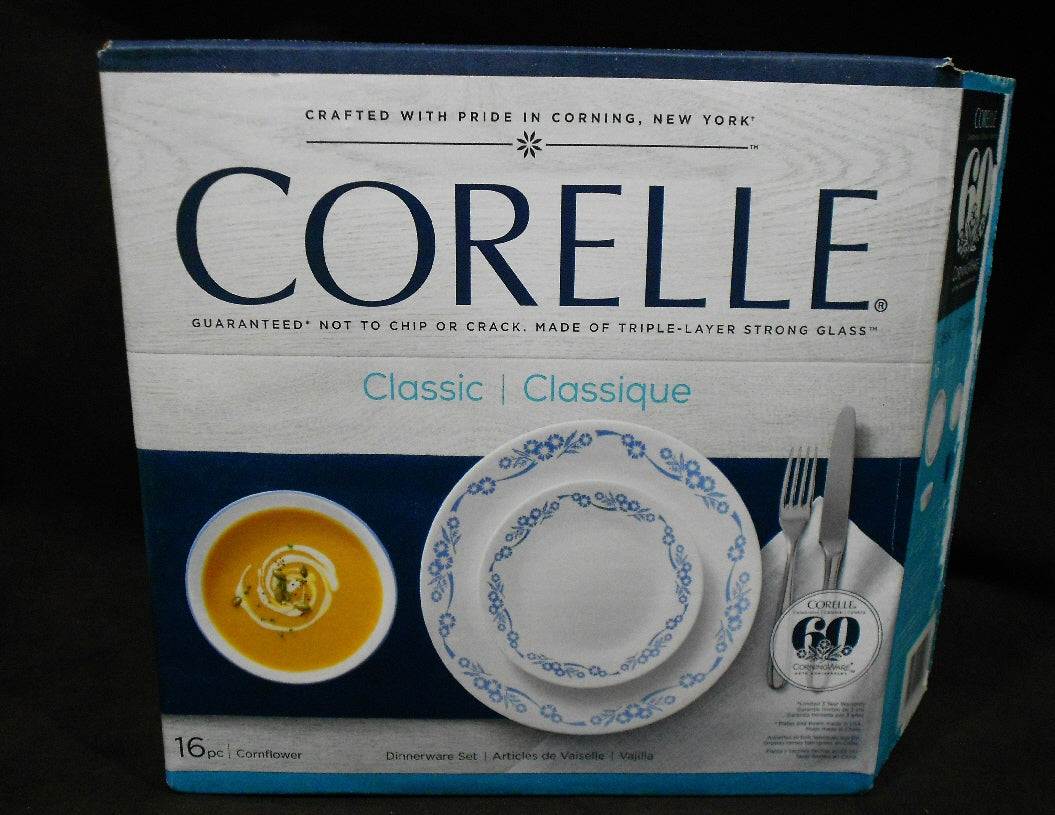 NEW 16-pc Corelle CORNFLOWER BLUE Dinnerware Set /Corningware 60th A ...