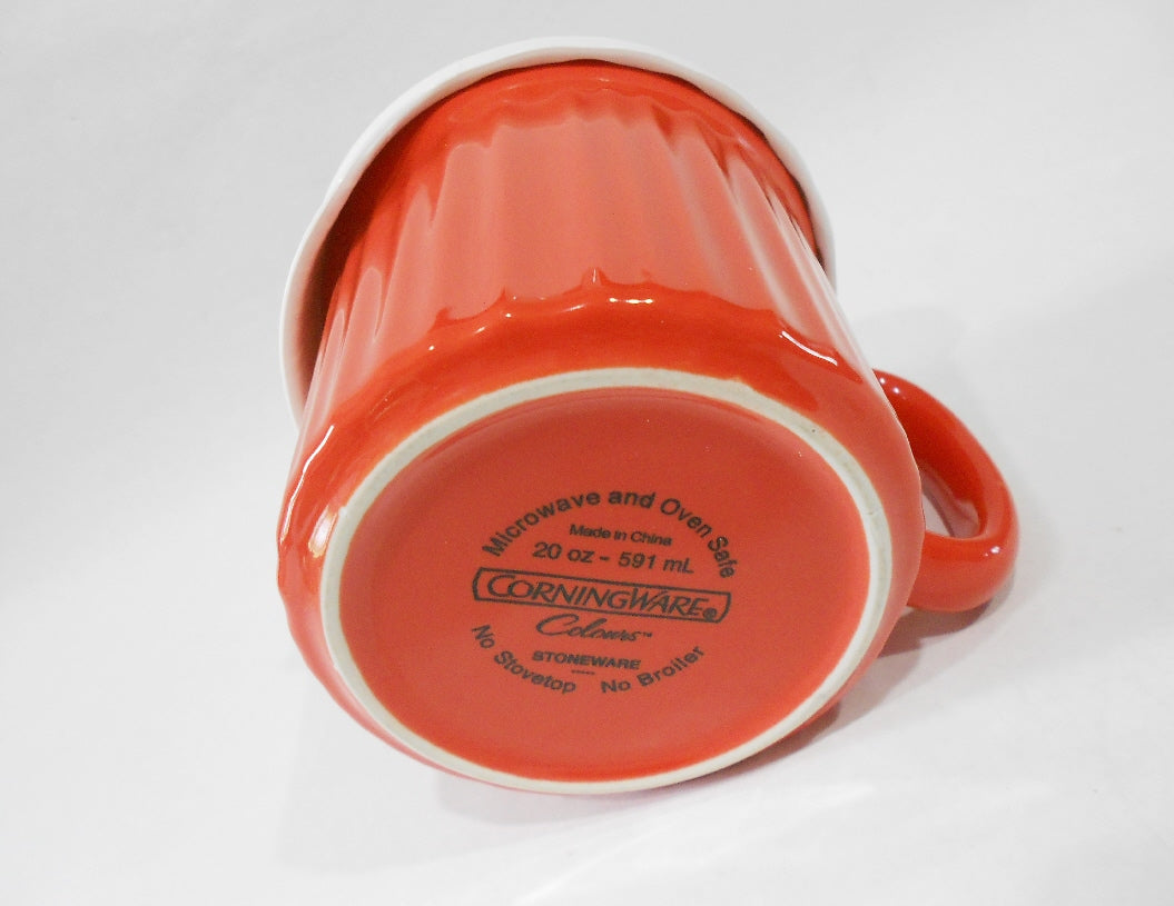 ️ 1 HTF Corningware VERMILLION ORANGE RED 20-oz MEAL MUG French White ...