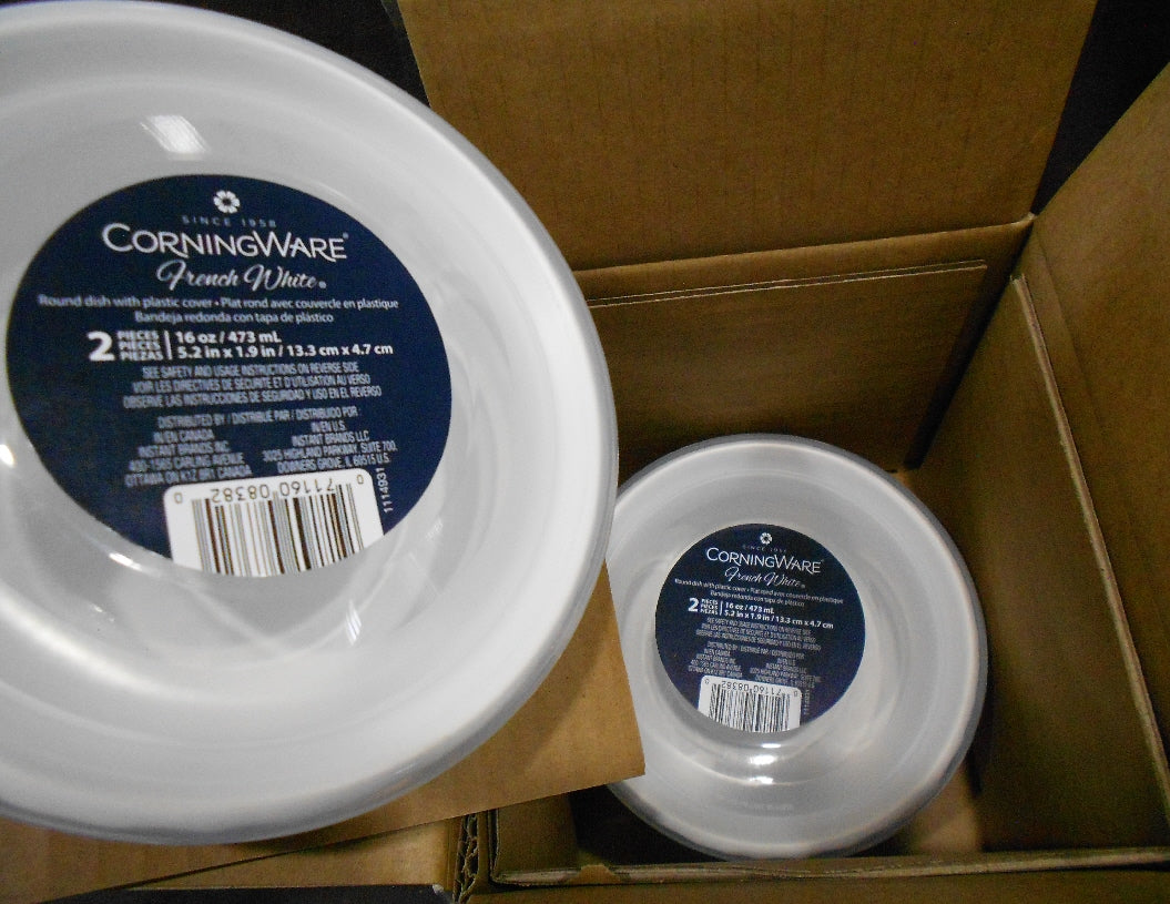 ️ 2 Corningware FRENCH WHITE Round 16-oz DISH & COVERS Bake Serve Sto ...