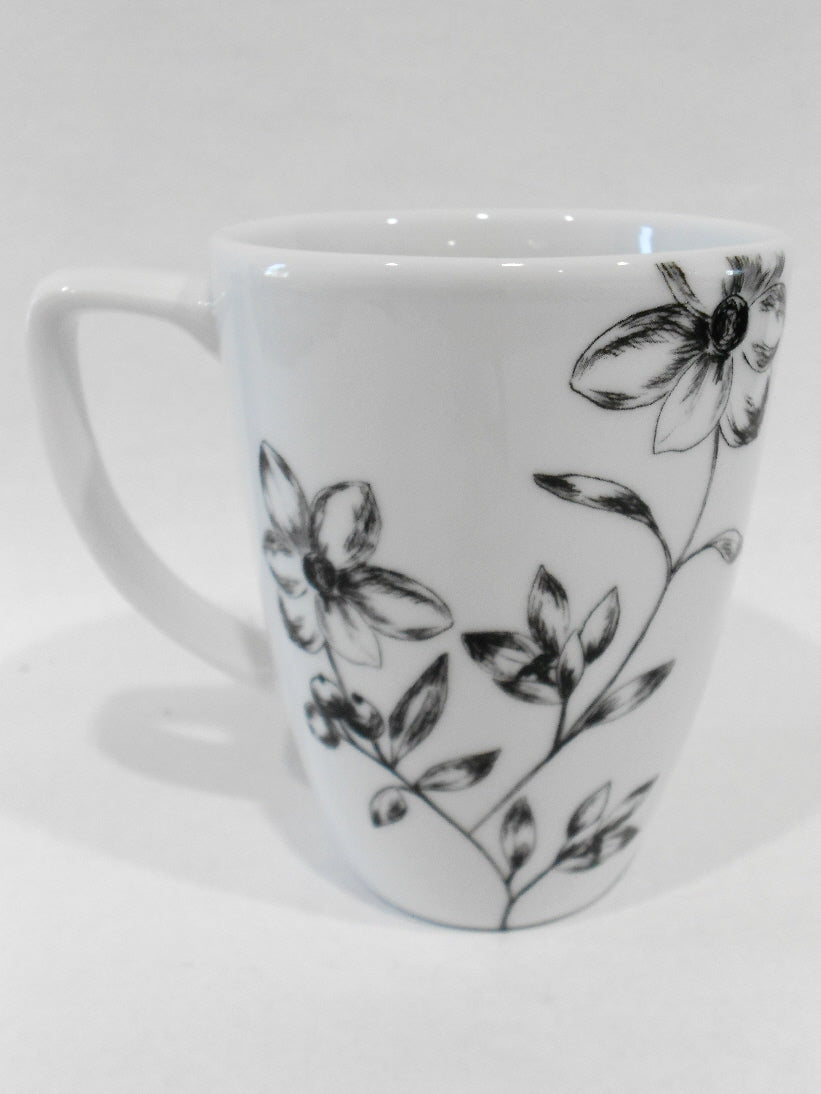 ️ CORELLE Square FAVOURITE FLEUR 12-oz Porcelain MUG Cup *BLACK FLORA ...