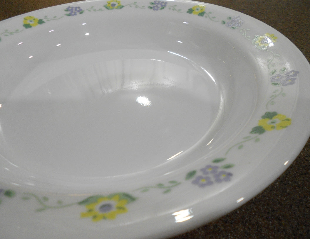 ️ 1 CORELLE Corning FORGET ME NOT 15-oz Flat Rim SOUP BOWL Purple Yel ...