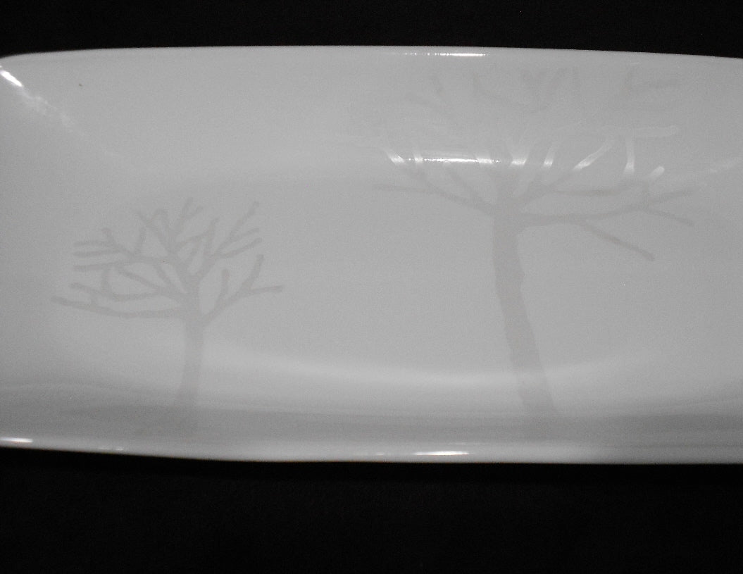 ️ Corelle FROST 10x5 APPETIZER TRAY Plate SERVING White Trees Silver ...