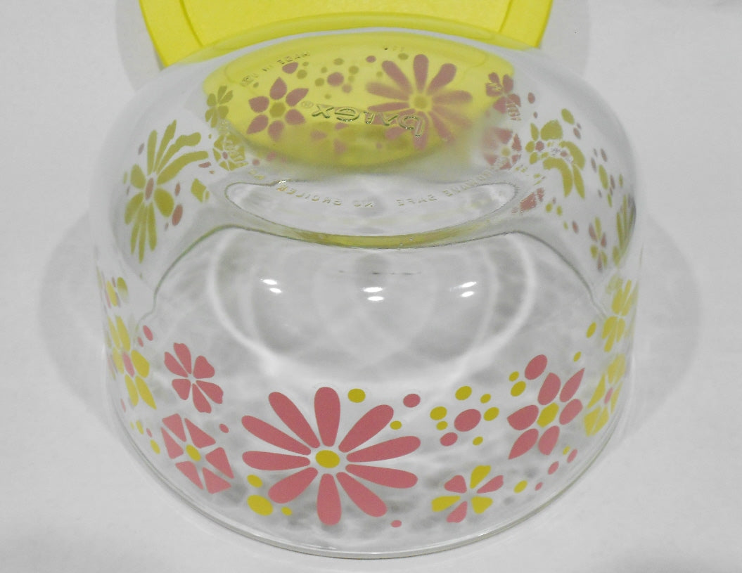 ️ NEW PYREX 4 Cup FLOWER POWER Storage Bowl RETRO FLORAL Yellow Pink ...