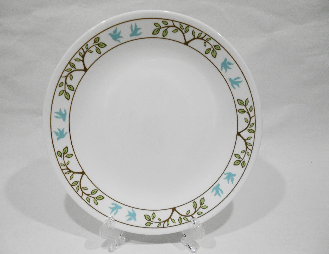 ️ Corelle TREE BIRD 8.5" LUNCH PLATE *NATURE Fluttering BLUE BIRDS Gr ...