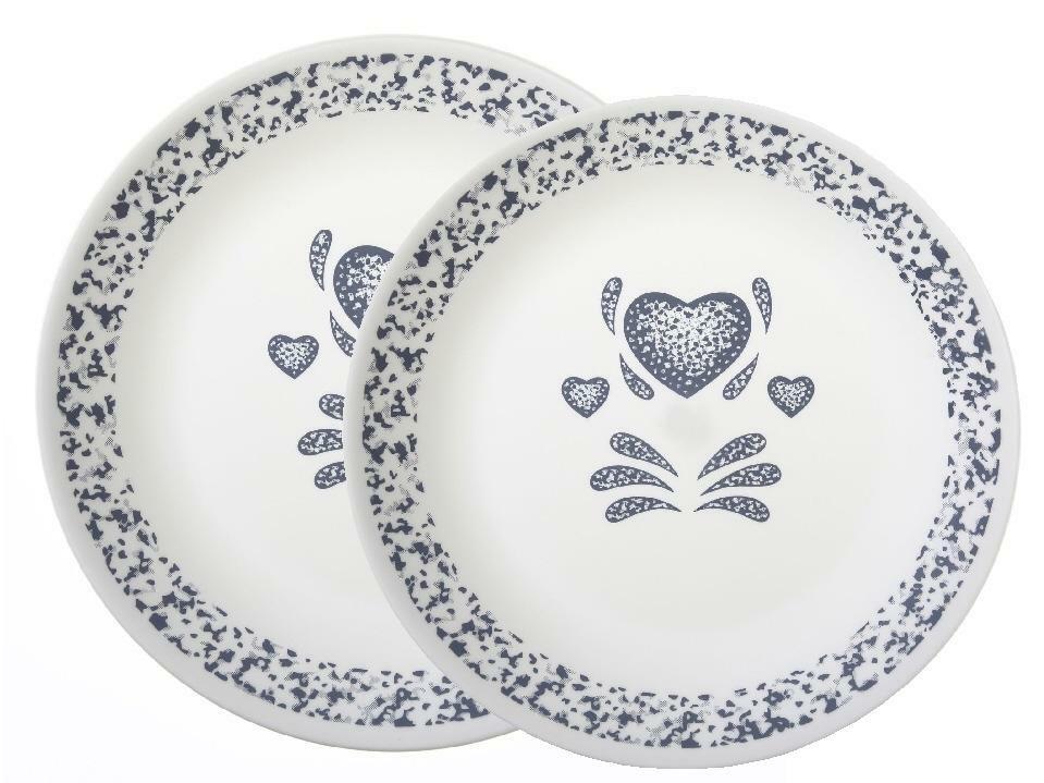 1 *NEW Corelle BLUE HEARTS 10 1/4 DINNER PLATE Sponge Motif Art Vitrel ...
