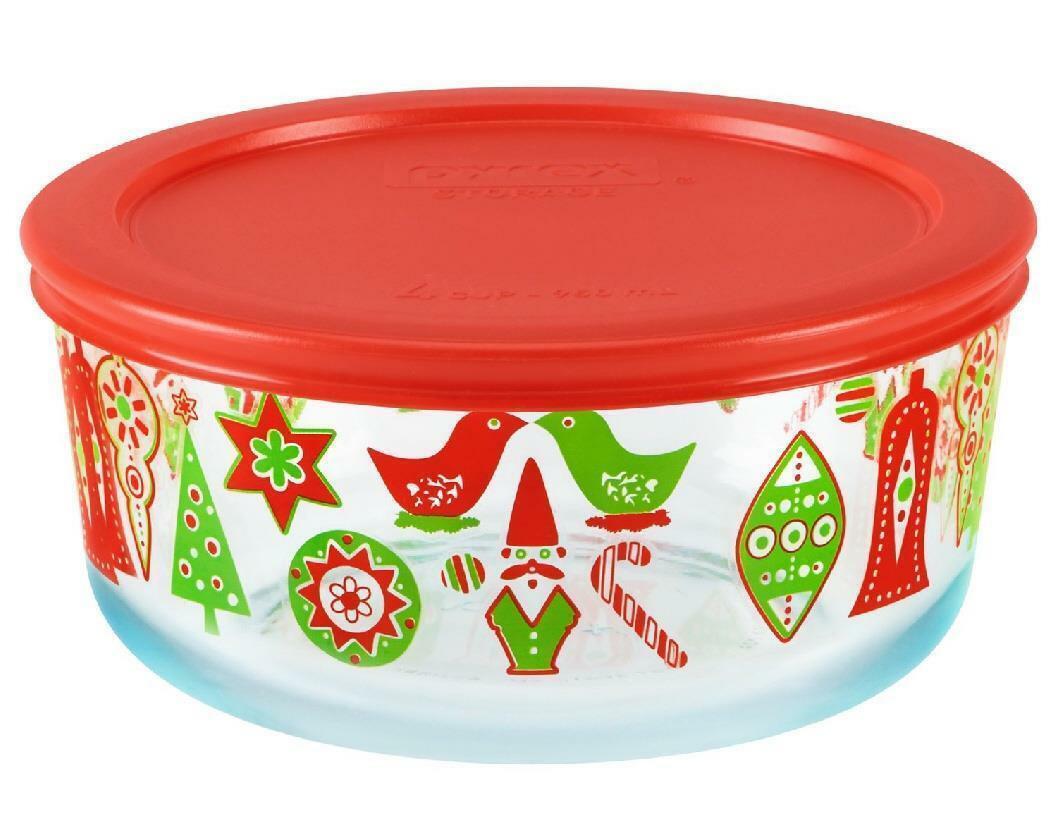 Pyrex 4 Cup CHRISTMAS Cross Stitch Sweater OR Ornaments Holiday Red Gr ...