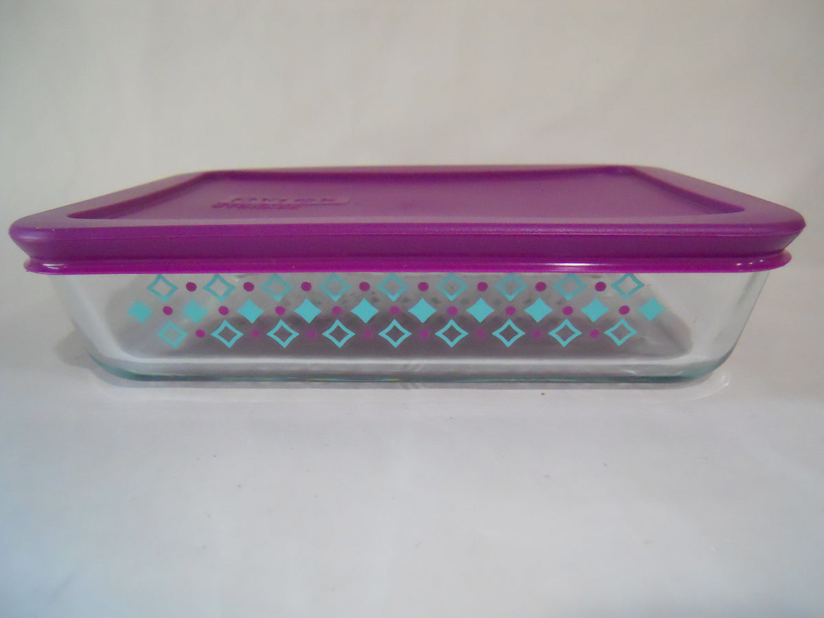 Pyrex DIAMONDS 3 Cup RECTANGULAR Food Storage Container TURQUOISE PURP ...