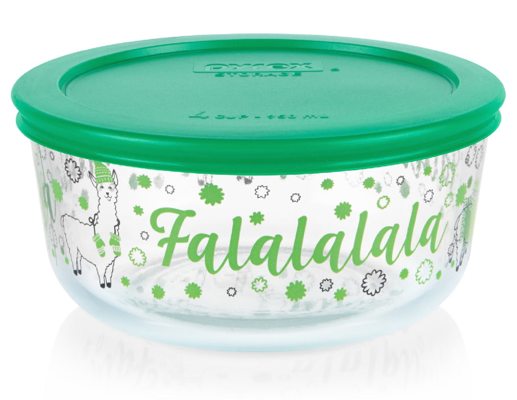 Pyrex CHRISTMAS FALALA LLAMA 4 Cup STORAGE BOWL Fun Holiday Green ...
