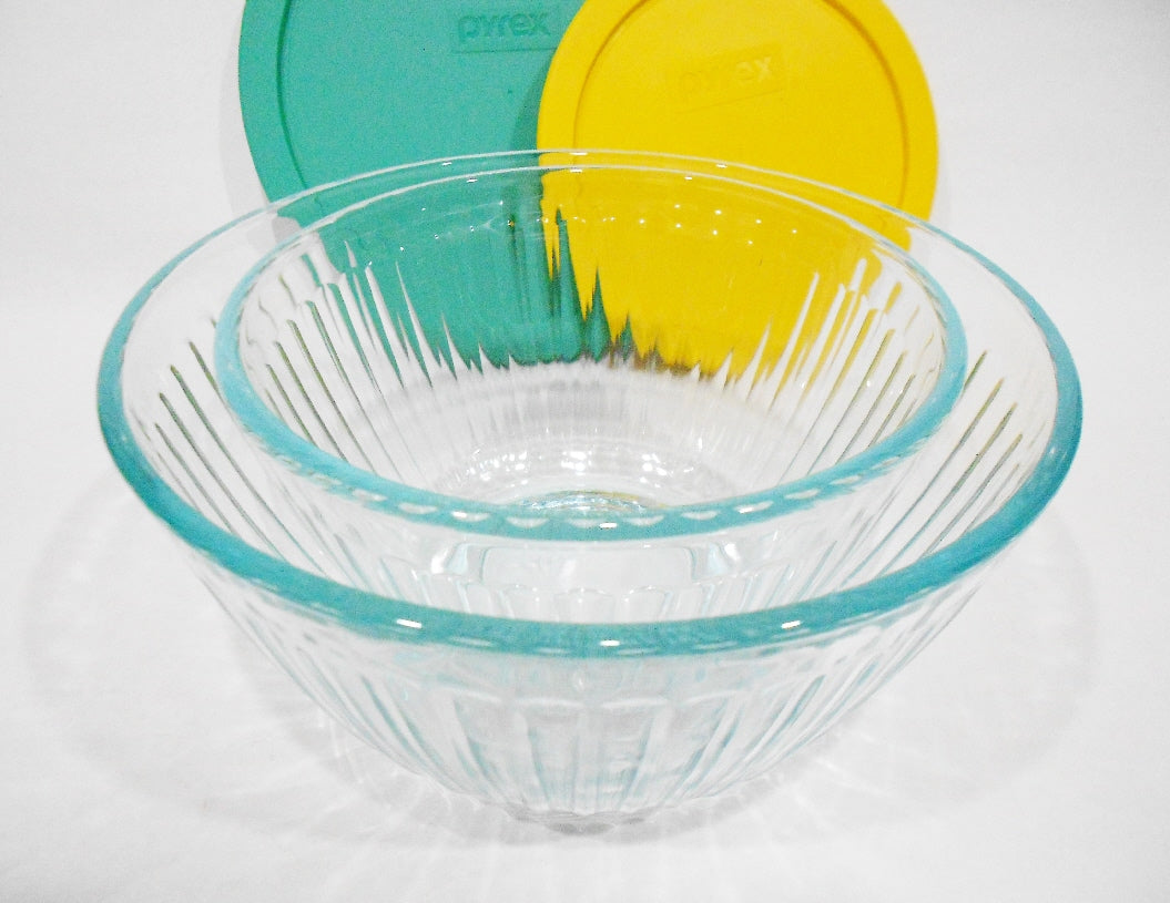️ NEW 4-pc PYREX SCULPTURED Glass Springtime STORAGE BOWL Set 6 & 3 C ...