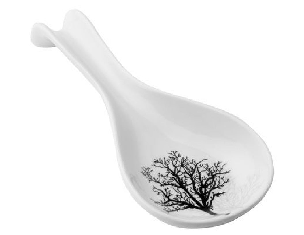 Corelle TIMBER SHADOWS Porcelain 8 3/4" SPOON REST *Black Grey Leafles ...